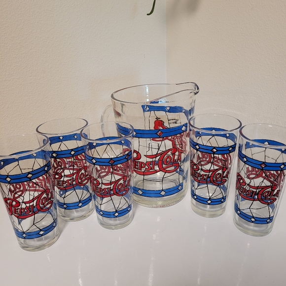 Dining | 7 Pepsi Pitcher And Glass Set | Poshmark